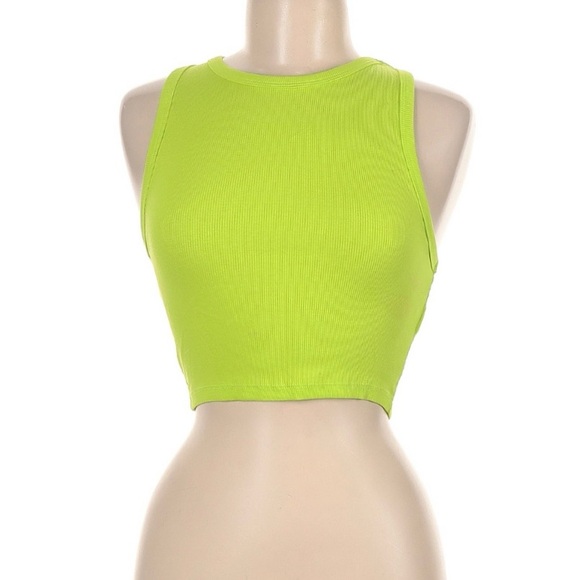 Zara | Tops | Zara Lime Green Cropped High Neck Ribbed Tank Top | Poshmark